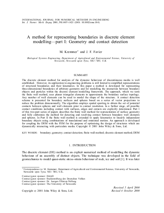 Pdf A Method For Representing Boundaries In Discrete Element