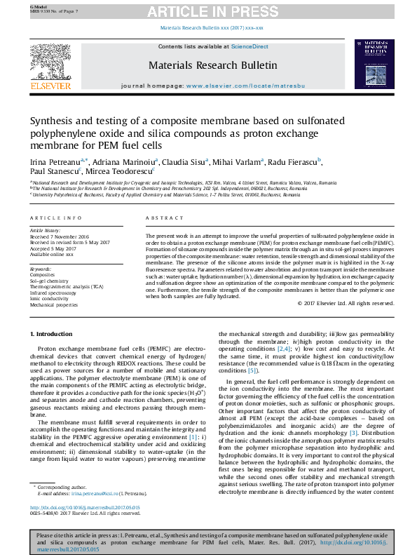 (PDF) Synthesis and testing of a composite membrane based on sulfonated ...