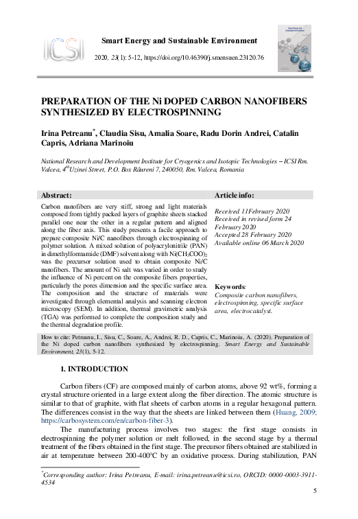 (PDF) Preparation of the Ni doped carbon nanofibers synthesized by electrospinning