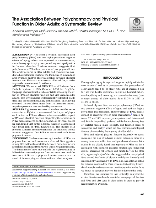 (PDF) The Association Between Polypharmacy and Physical Function in Older Adults: a Systematic ...