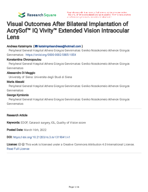 (PDF) Visual Outcomes After Bilateral Implantation of AcrySof™ IQ ...