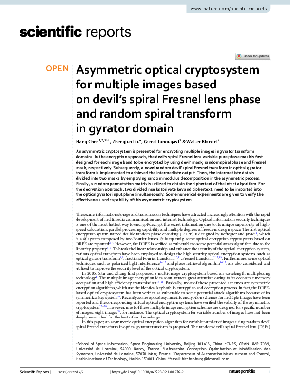 (PDF) Asymmetric optical cryptosystem for multiple images based on devil’s spiral Fresnel lens ...