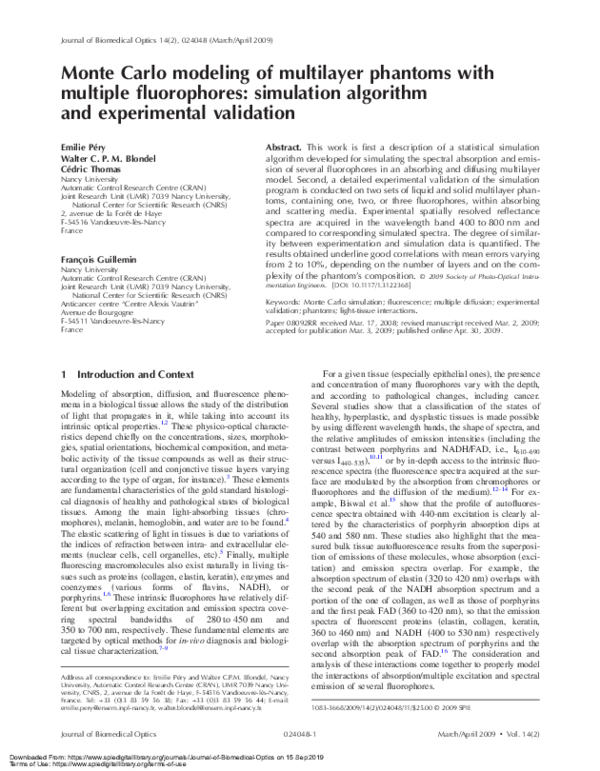 (PDF) Monte Carlo modeling of multilayer phantoms with multiple fluorophores: simulation ...