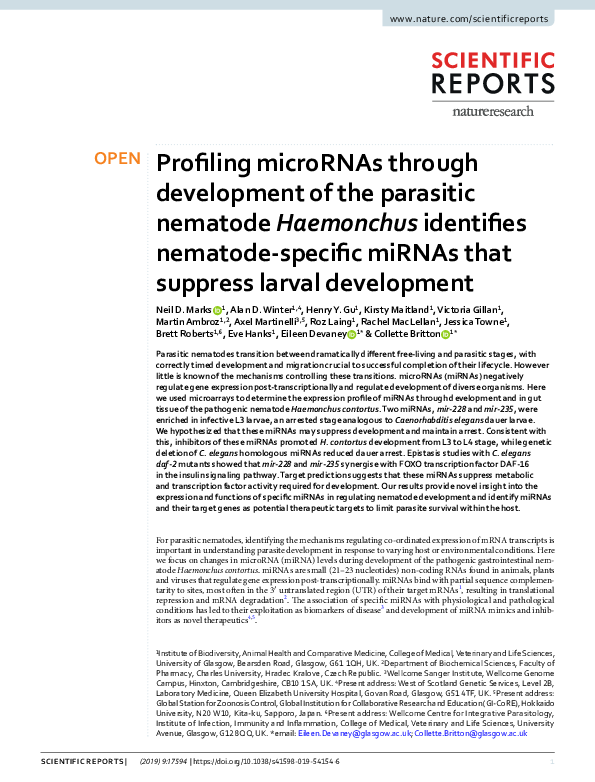 (PDF) Nematode miRNAs Regulate Developmental Arrest