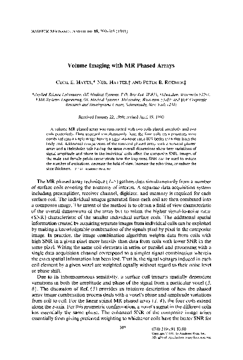 (PDF) Volume imaging with MR phased arrays