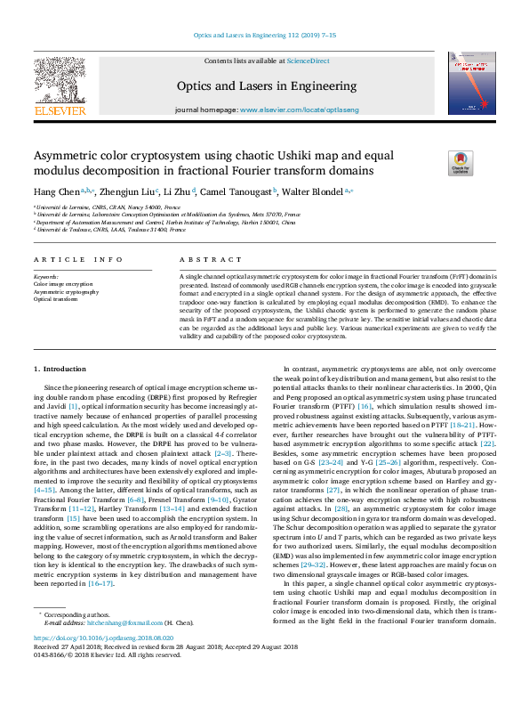 Pdf Asymmetric Color Cryptosystem Using Chaotic Ushiki Map And Equal Modulus Decomposition In