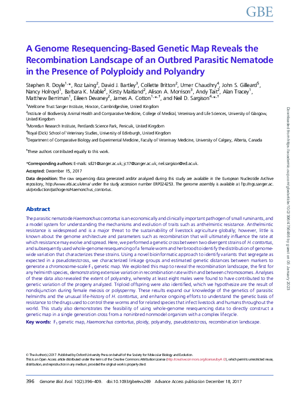 (PDF) A genome resequencing-based genetic map reveals the recombination landscape of an outbred ...