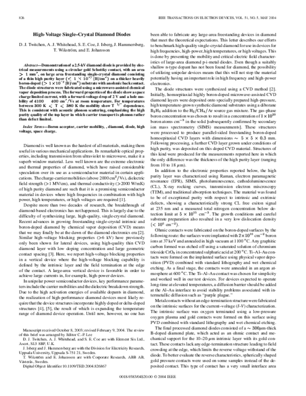 (PDF) High-voltage single-crystal diamond diodes