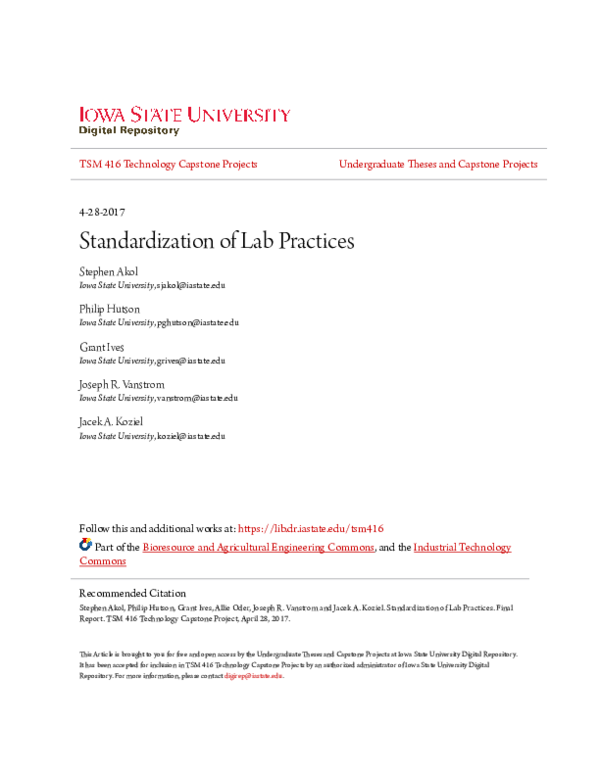 (PDF) Standardization of Lab Practices