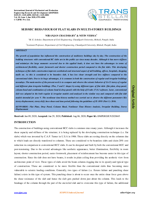 Pdf Seismic Behaviour Of Flat Slabs In Multi Storey Buildings