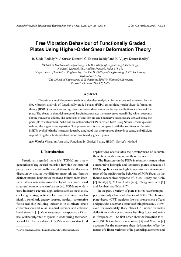 Pdf Free Vibration Of Functionally Graded Plates With A Higher Order Shear And Normal
