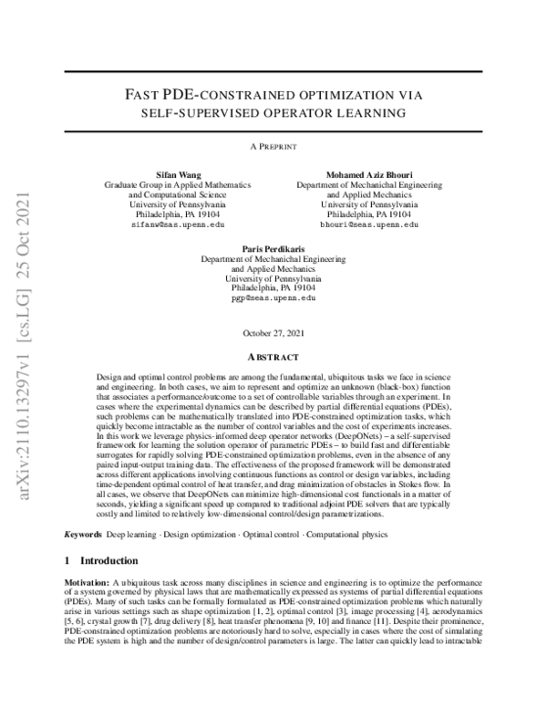 Pdf Fast Pde Constrained Optimization Via Self Supervised Operator