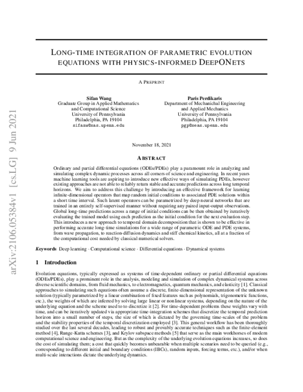 (PDF) Long-time integration of parametric evolution equations with physics-informed DeepONets
