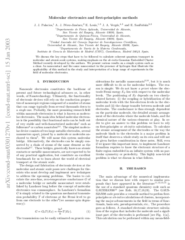 (PDF) Molecular electronics and first-principles methods