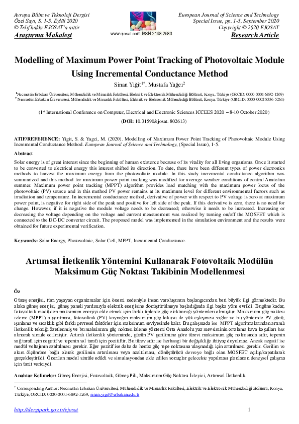 (PDF) Modelling of Maximum Power Point Tracking of Photovoltaic Module Using Incremental ...