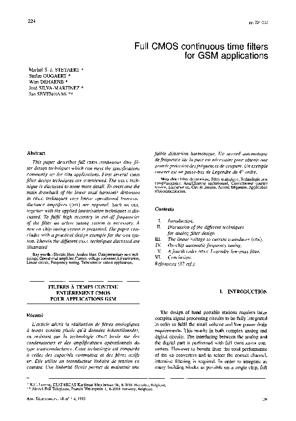 (PDF) Full CMOS continuous time filters for GSM applications