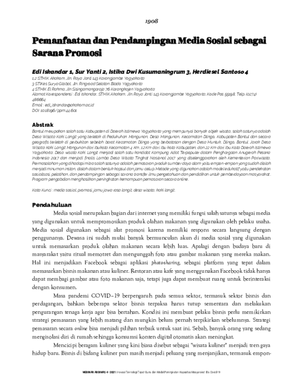 (PDF) Pemanfaatan dan Pendampingan Media Sosial Sebagai Sarana Promosi