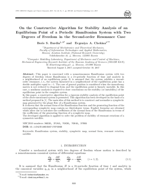(PDF) On the Constructive Algorithm for Stability Analysis of an Equilibrium Point of a Periodic ...