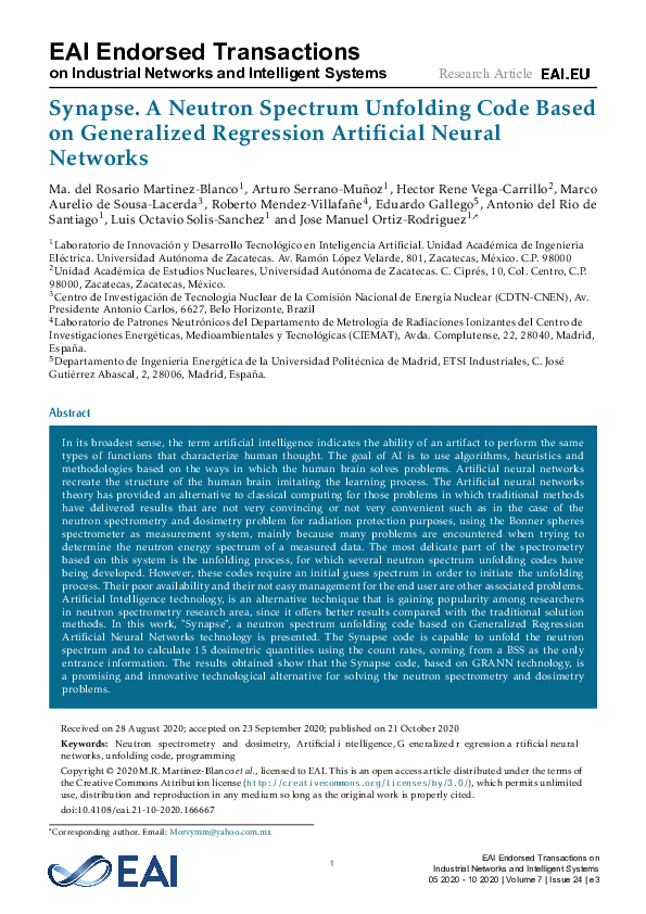 (PDF) Synapse. A Neutron Spectrum Unfolding Code Based on Generalized Regression Artificial ...