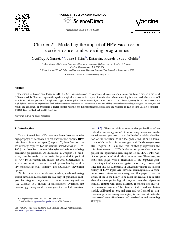 (PDF) Chapter 21: Modelling the impact of HPV vaccines on cervical ...