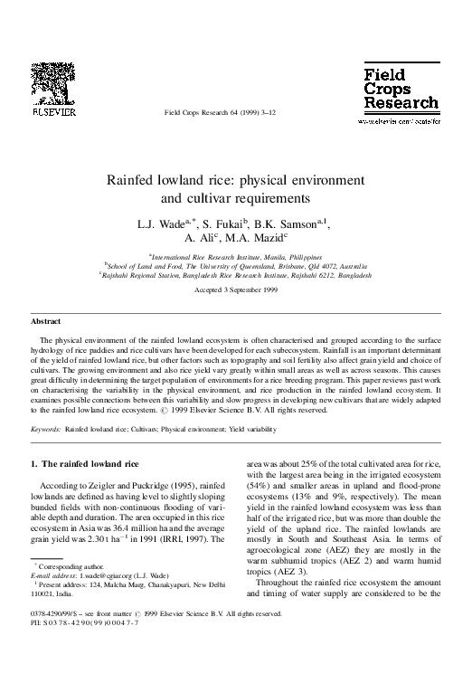 (PDF) Rainfed lowland rice: physical environment and cultivar requirements