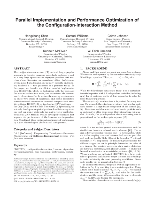 (PDF) Parallel implementation and performance optimization of the configuration-interaction method