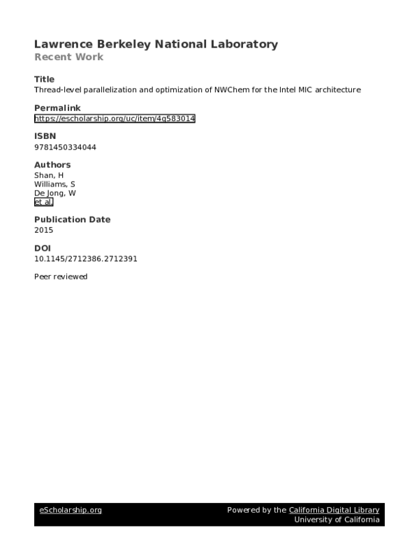 (PDF) Thread-Level Parallelization and Optimization of NWChem for the ...