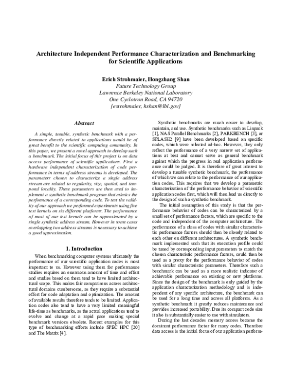 (PDF) Architecture independent performance characterization and benchmarking for scientific ...