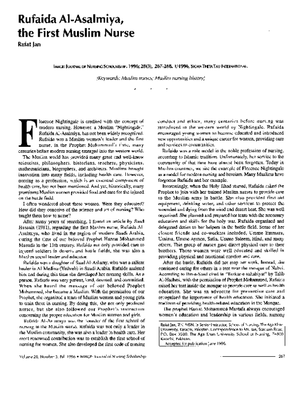 (PDF) Rufaida Al-Asalmiya, the First Muslim Nurse