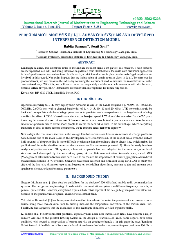 (PDF) Performance Analysis of Lte-Advanced Systems and Developed Interference Detection Model