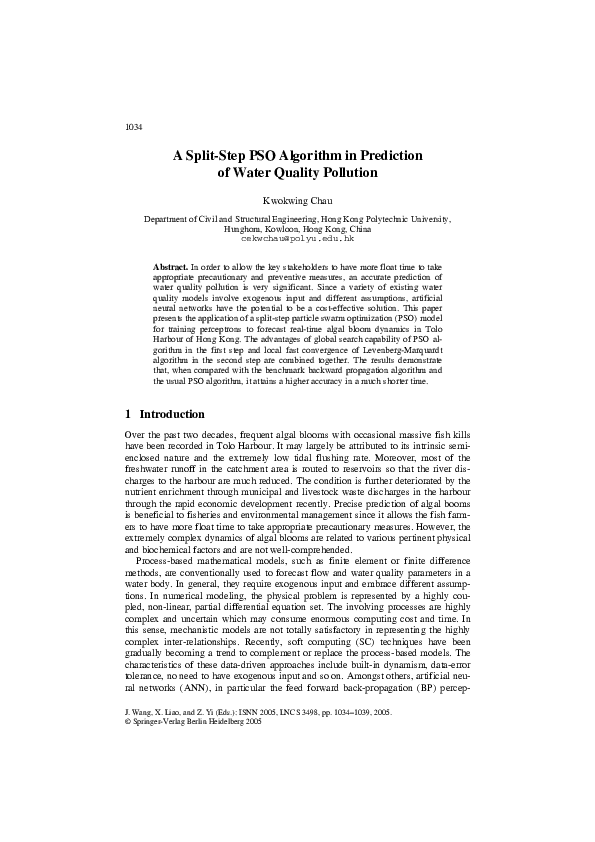(PDF) A split-step PSO algorithm in prediction of water quality pollution