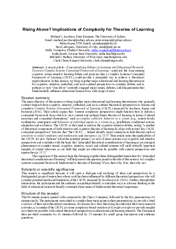 (PDF) Rising Above? Implications of Complexity for Theories of Learning