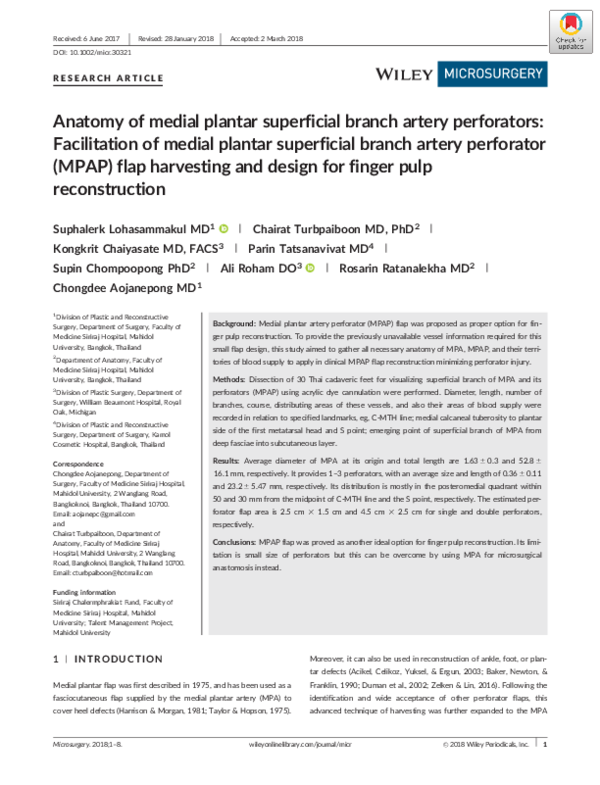 Pdf Anatomy Of Medial Plantar Superficial Branch Artery Perforators