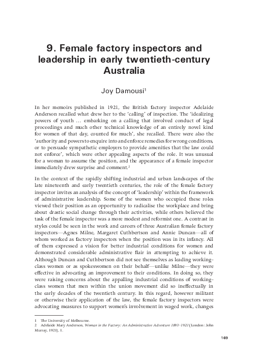 (PDF) Women Factory Inspectors' Leadership in Australia