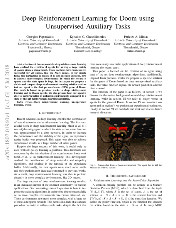 (PDF) Deep Reinforcement Learning for Doom using Unsupervised Auxiliary Tasks