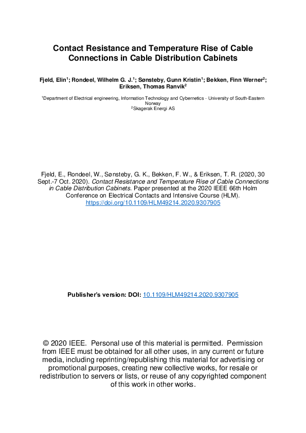 (PDF) Contact Resistance and Temperature Rise of Cable Connections in ...