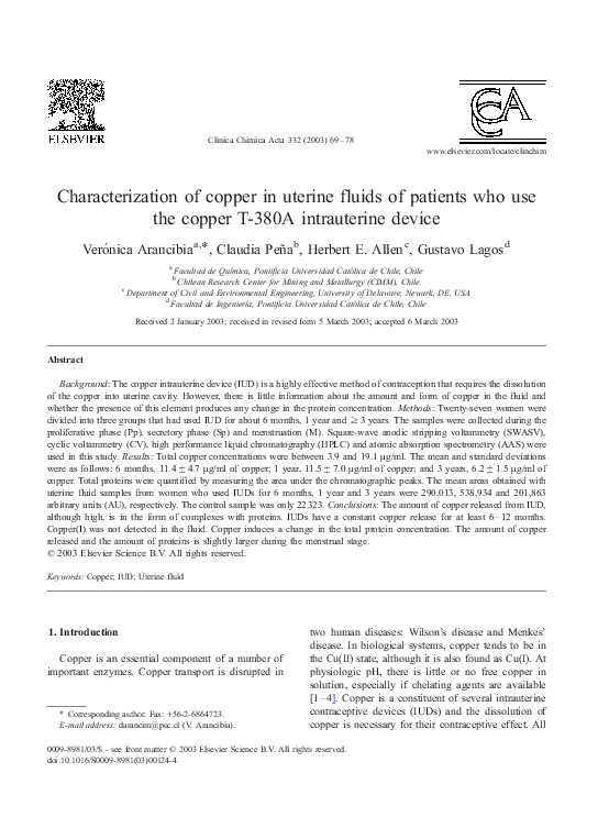 (PDF) Characterization of copper in uterine fluids of patients who use ...
