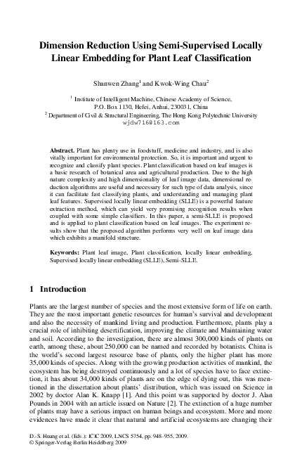 Pdf Dimension Reduction Using Semi Supervised Locally Linear Embedding For Plant Leaf 7647