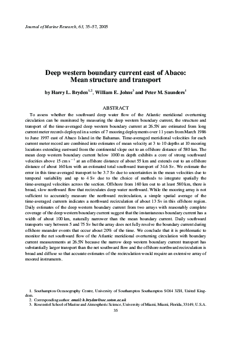 (PDF) Deep western boundary current east of Abaco: Mean structure and ...