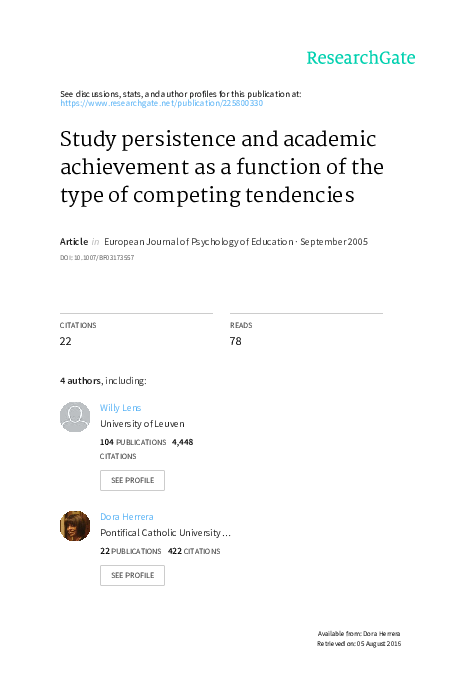 (PDF) Study persistence and academic achievement as a function of the ...