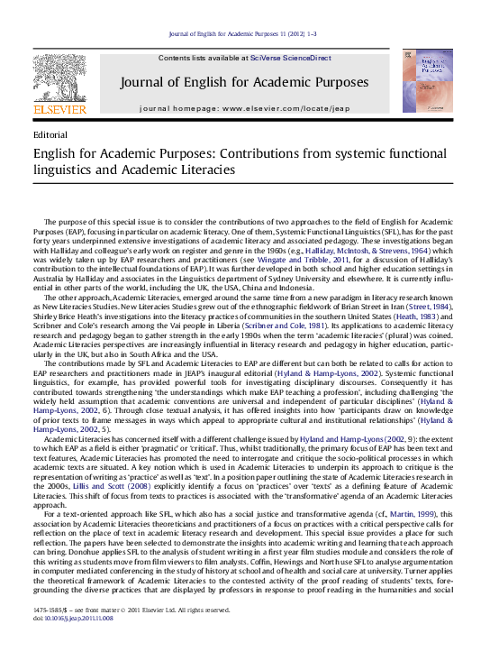 (PDF) English for Academic Purposes: Contributions from systemic ...