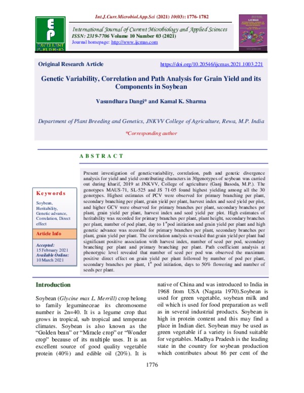 (PDF) Genetic Variability, Correlation and Path Analysis for Grain Yield and its Components in ...