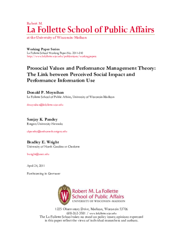 (PDF) Prosocial Values and Performance Management Theory: Linking ...