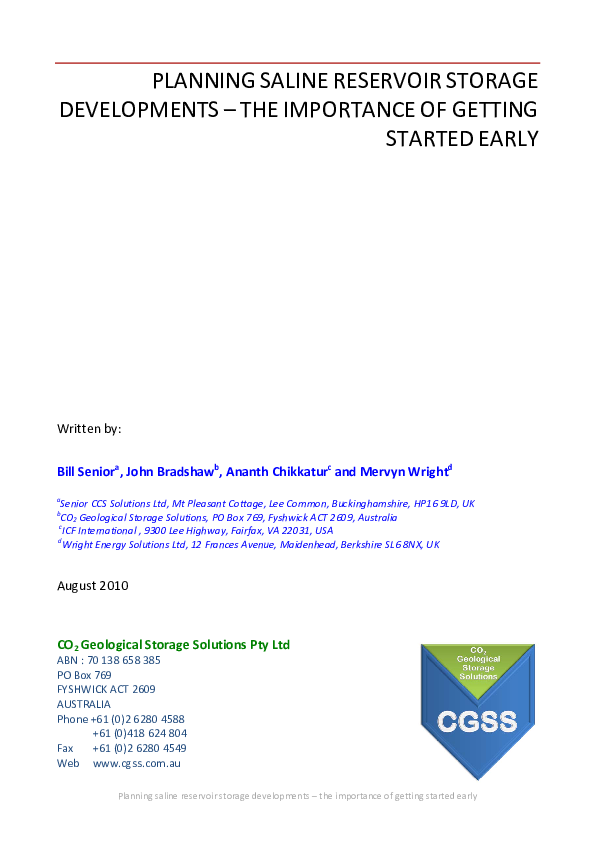 (PDF) Planning saline reservoir storage developments — The importance ...