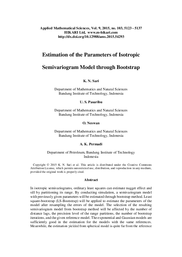 (PDF) Estimation of the parameters of isotropic semivariogram model through bootstrap