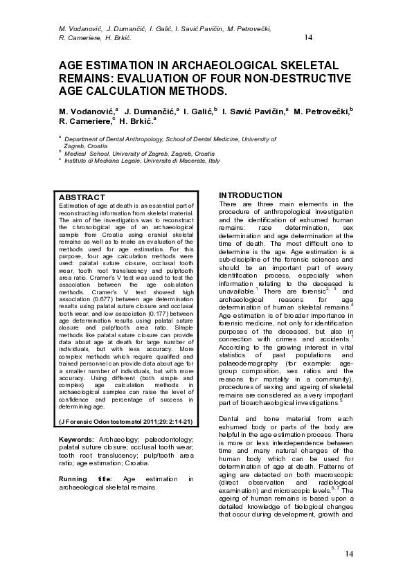 (PDF) Age estimation in archaeological skeletal remains: evaluation of four non-destructive age ...