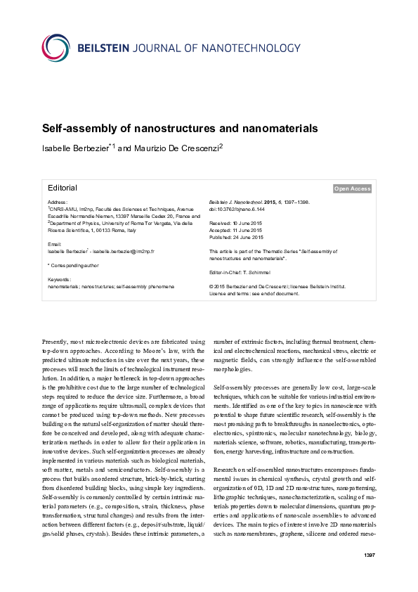 (PDF) Self-assembly of nanostructures and nanomaterials