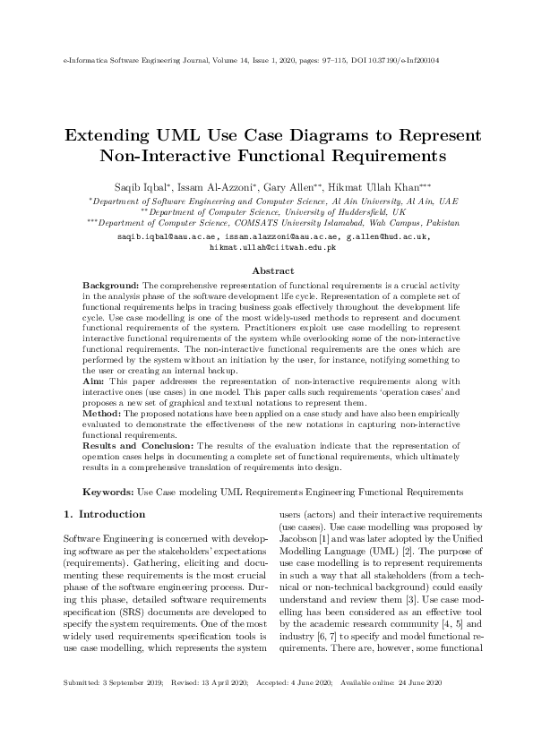 (PDF) Extending UML Use Case Diagrams to Represent Non-Interactive Functional Requirements