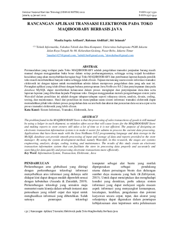 (PDF) Rancangan Aplikasi Transaksi Elektronik Pada Toko Maqiboobaby Berbasis Java