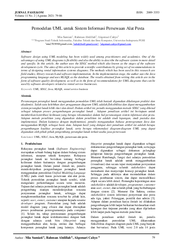 (PDF) Pemodelan Uml Untuk Sistem Informasi Persewaan Alat Pesta (PDF) Pemodelan Uml Untuk Sistem Informasi Persewaan Alat Pesta